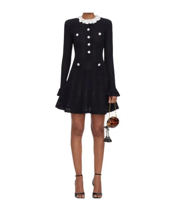 SELF-PORTRAIT Flower Trim Knit Mini Dress