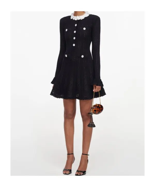 SELF-PORTRAIT Flower Trim Knit Mini Dress