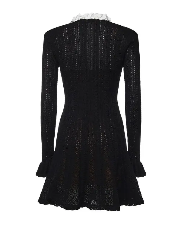 SELF-PORTRAIT Lace Trim Knit Mini Dress