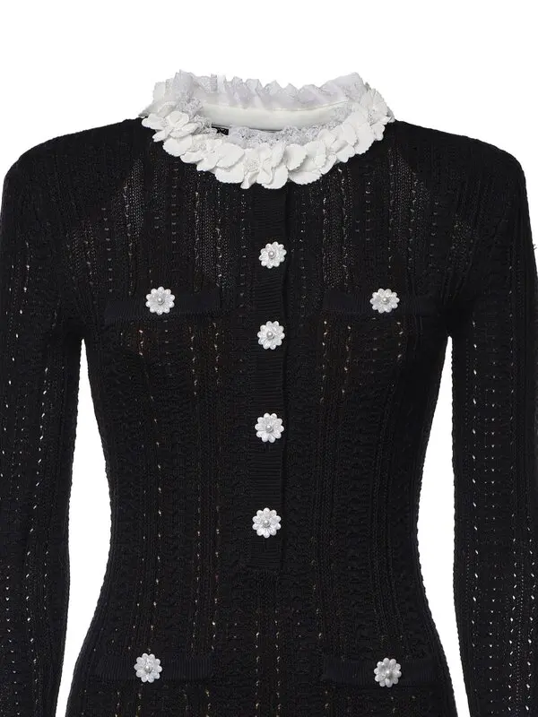 SELF-PORTRAIT Lace Trim Knit Mini Dress
