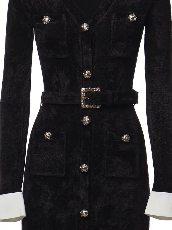 SELF-PORTRAIT Belted Buttoned Midi Dress