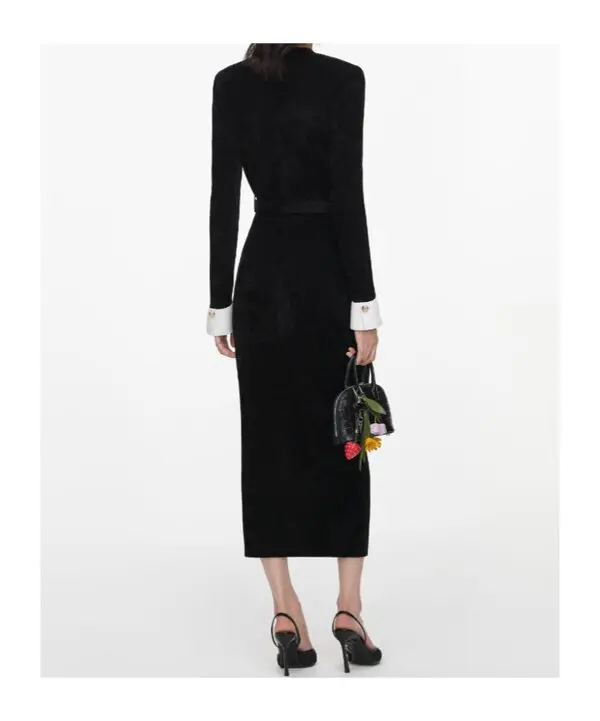 SELF-PORTRAIT Belted Buttoned Midi Dress