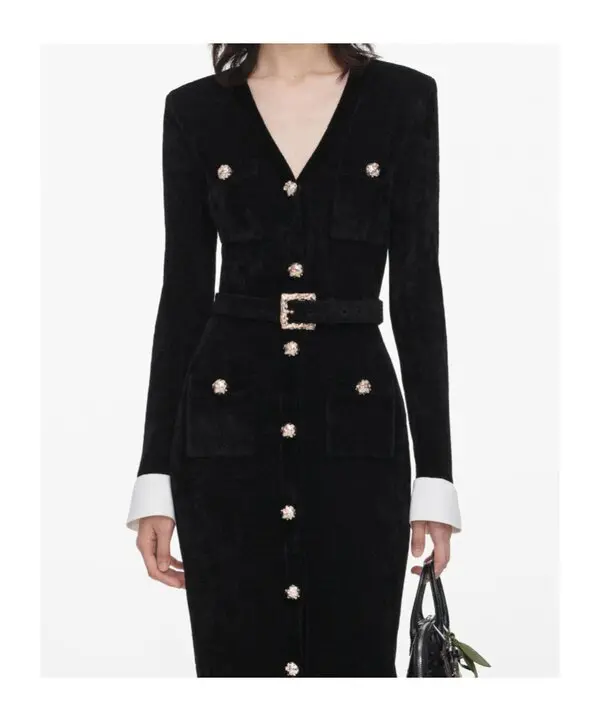 SELF-PORTRAIT Belted Buttoned Midi Dress