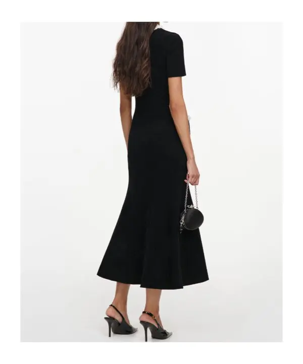SELF-PORTRAIT Floral-appliqué Ribbed-knit Midi Dress
