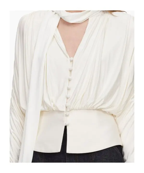 SELF-PORTRAIT Tie Neck Jersey Top
