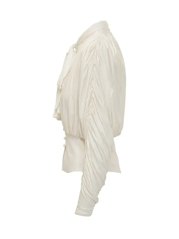 SELF-PORTRAIT Draped Tie-neck Top With Button Closure - Cream