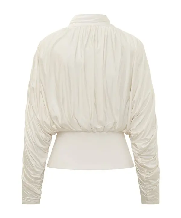 SELF-PORTRAIT Draped Tie-neck Top With Button Closure - Cream