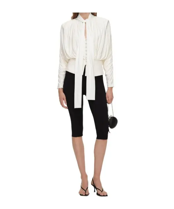 SELF-PORTRAIT Draped Tie-neck Top With Button Closure - Cream