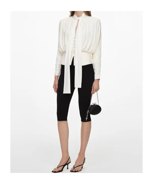 SELF-PORTRAIT Draped Tie-neck Top With Button Closure - Cream