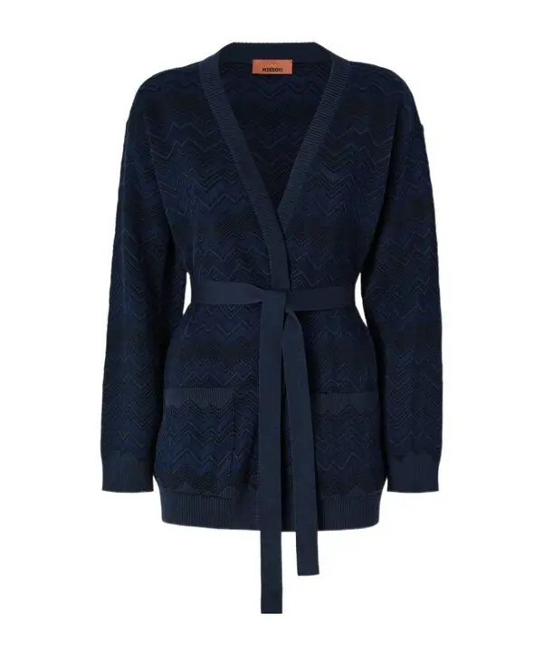 Missoni Zigzag-knit Belted Cardigan - Navy Blue