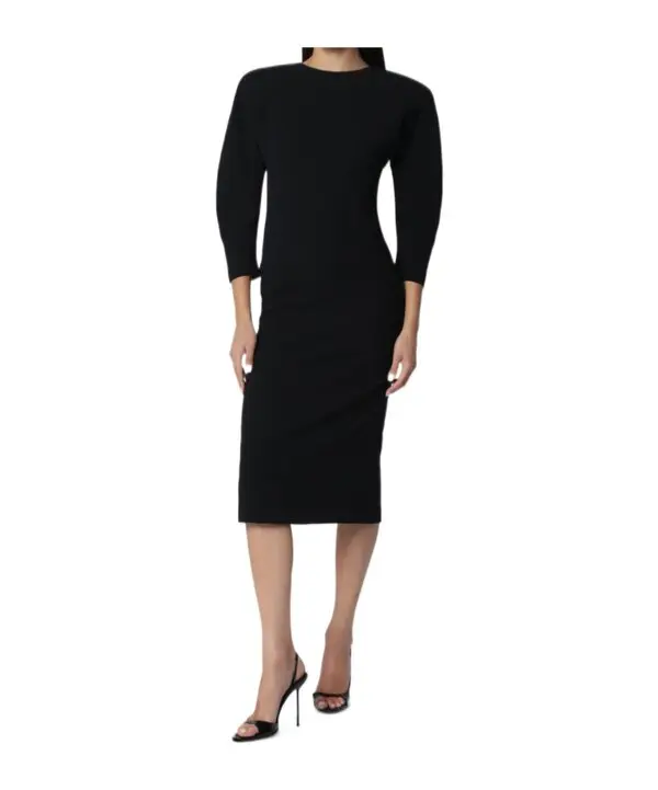 Andamane Midi Dress With Rounded Shoulders - Black