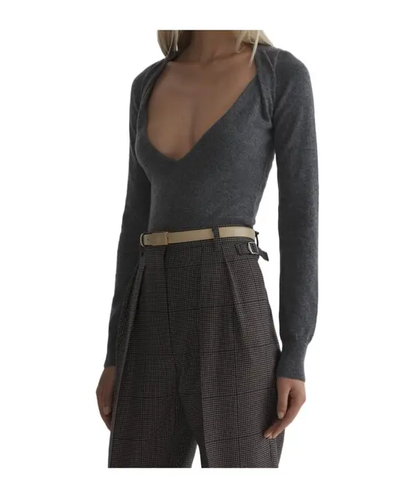 MUGLER Cashmere V-neck Knit Top