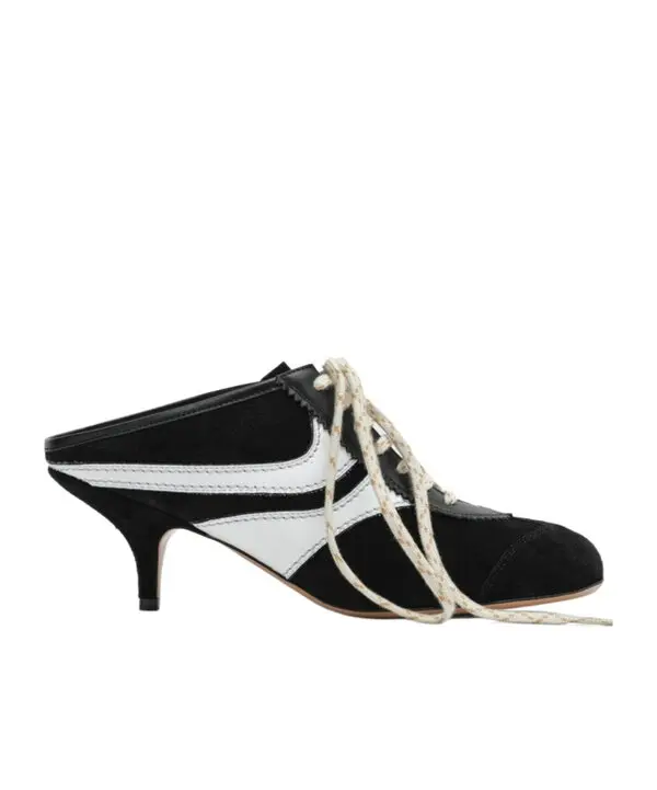 Dries Van Noten Mules 65 In Black And White Suede And Leather - Black White