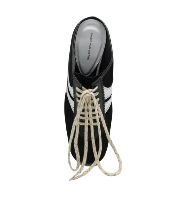 Dries Van Noten Mules 65 In Black And White Suede And Leather - Black White