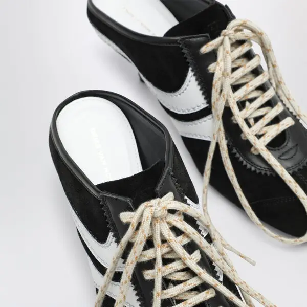 Dries Van Noten Mules 65 In Black And White Suede And Leather - Black White
