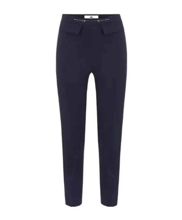 Elisabetta Franchi Trousers In Double Layer Stretch Crepe - Midnight Blue