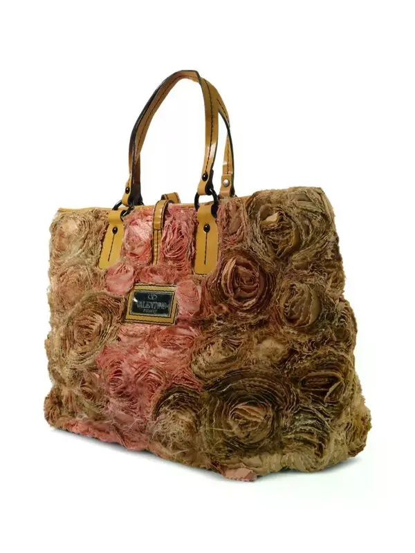 Valentino Garavani Floral Appliqué Leather Trim Tote Bag