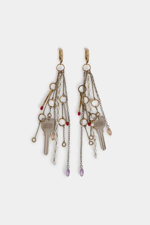 Dsquared2 Charm Earrings With Key And Matchstick Motifs - Gold