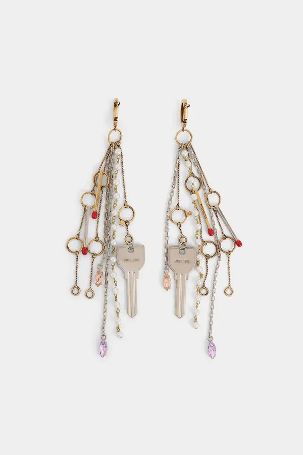 Dsquared2 Charm Earrings With Key And Matchstick Motifs