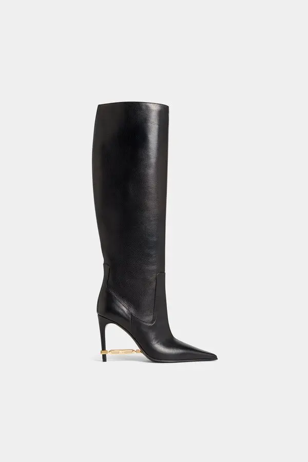Dsquared2 Knee-high Stiletto Boots With Metal Bar Detail - Black