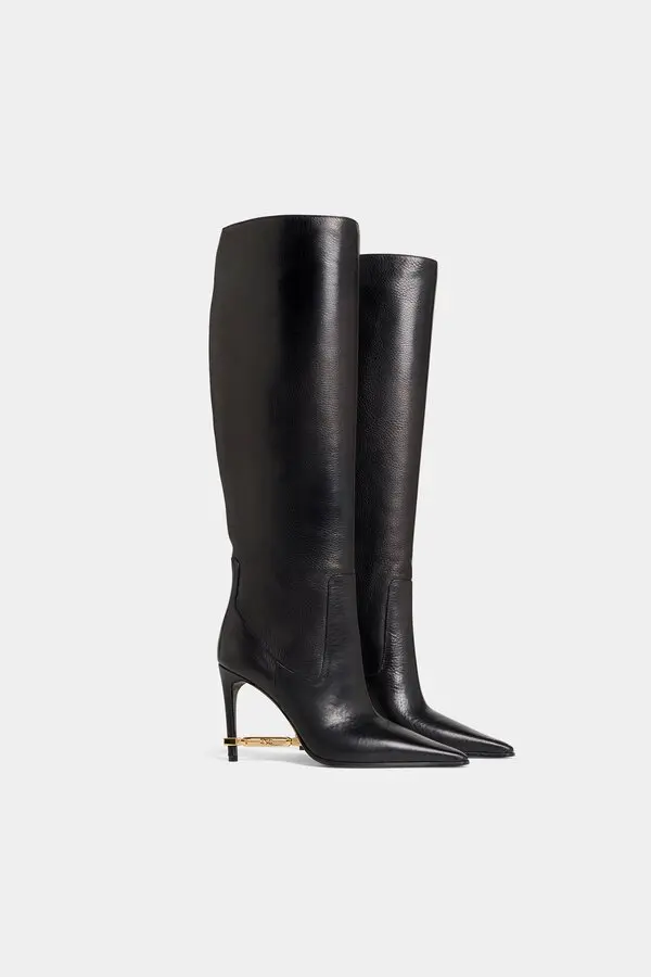 Dsquared2 Knee-high Stiletto Boots With Metal Bar Detail - Black