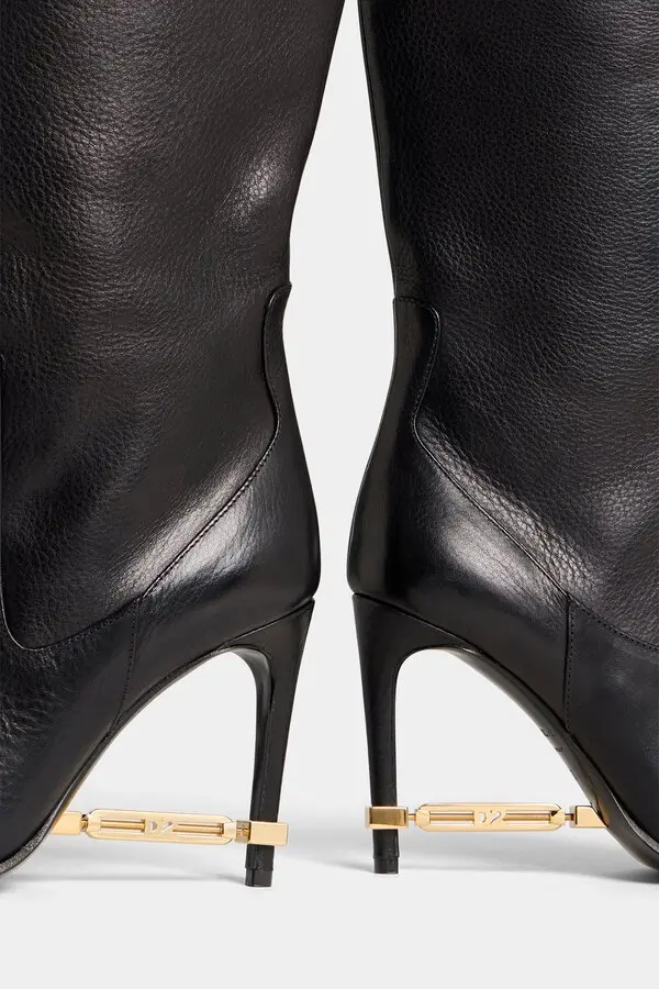 Dsquared2 Knee-high Stiletto Boots With Metal Bar Detail - Black