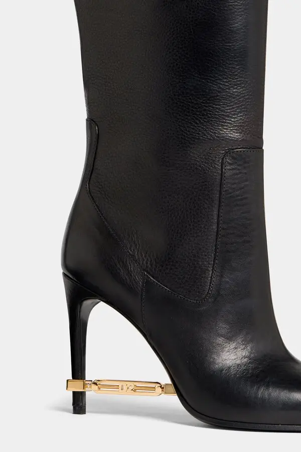 Dsquared2 Knee-high Stiletto Boots With Metal Bar Detail - Black
