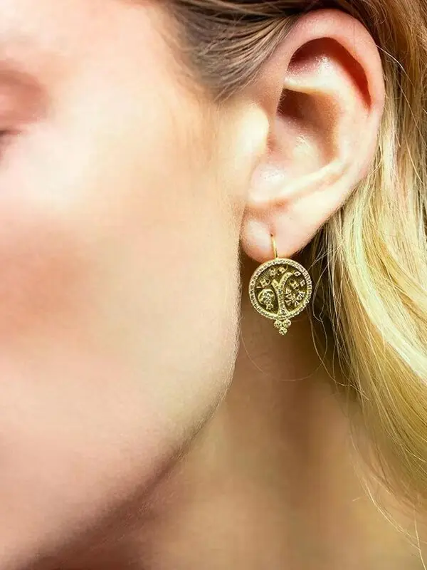 TANYA FARAH 18k Yellow Diamond Tree Of Life Earrings - Gold