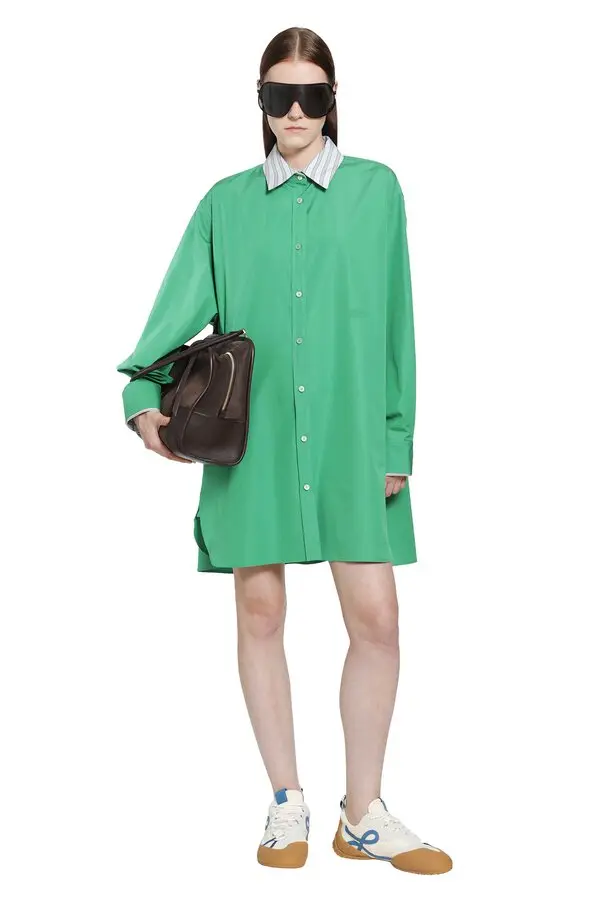 Loewe Cotton Poplin Mini Shirt Dress - Green