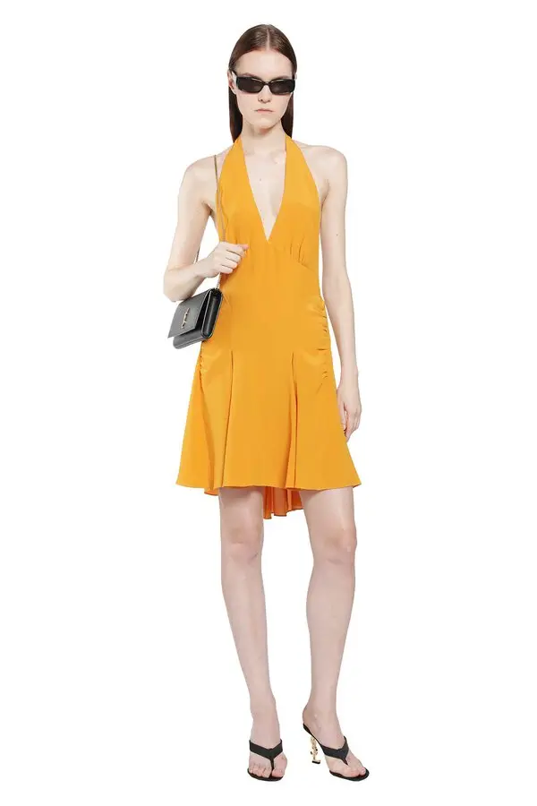 Saint Laurent Silk Crepe De Chine Halter Dress