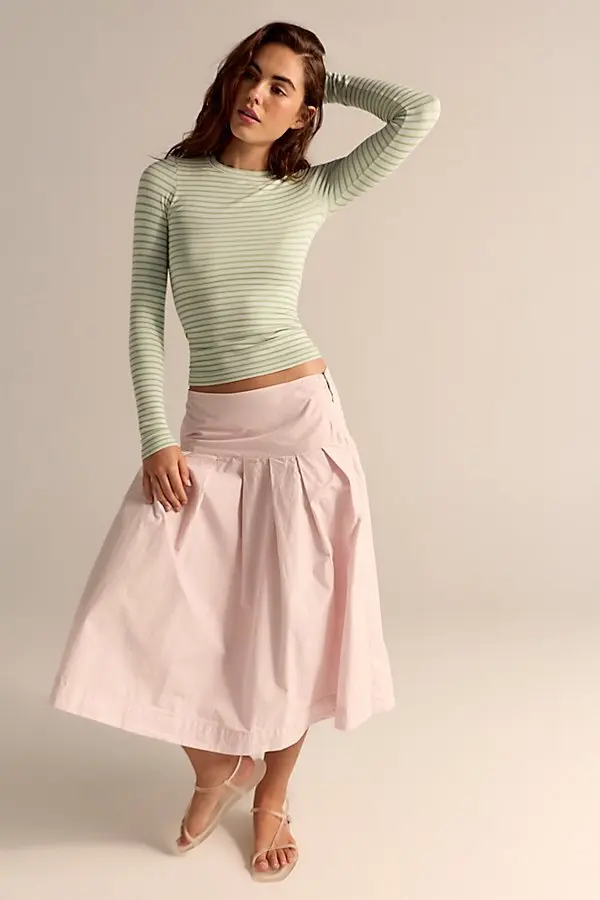 Free People Intimately Just Enough Stripe Long Sleeve Top - Frosted Mint Combo