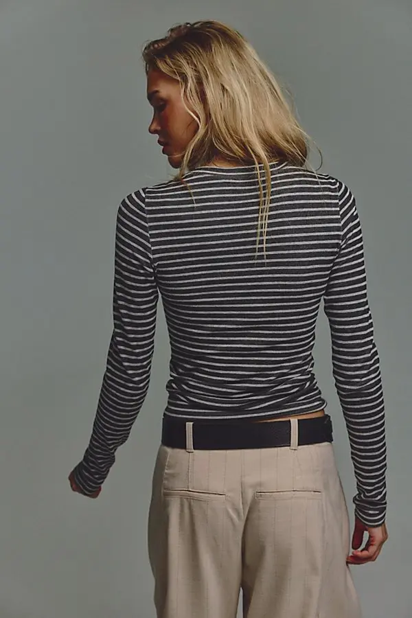 Free People Just Enough Stripe Crew Neck Long Sleeve