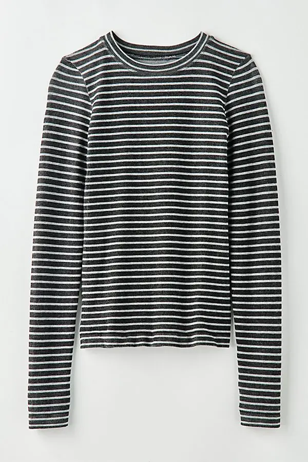 Free People Just Enough Stripe Crew Neck Long Sleeve