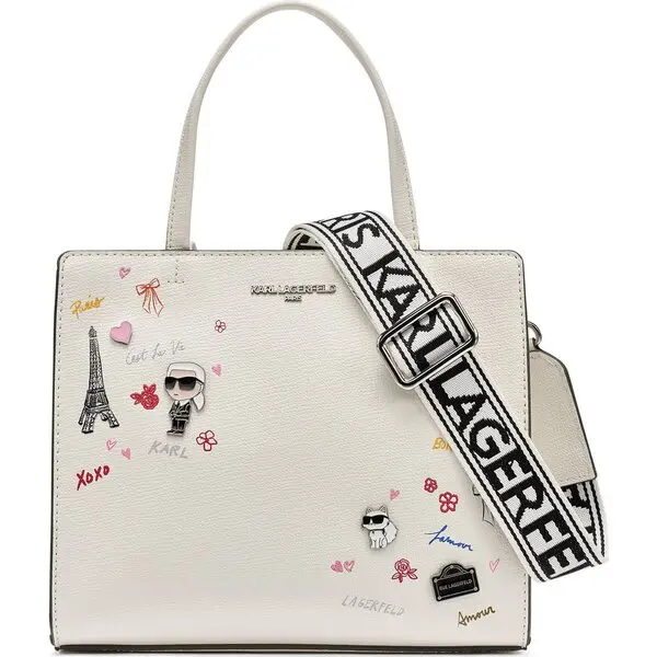 Karl Lagerfeld Paris Maybelle Printed Paris Satchel - White/silver