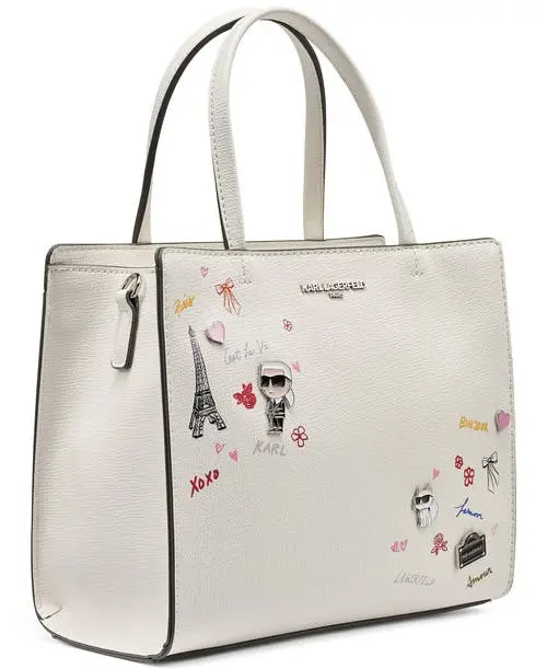 Karl Lagerfeld Paris Maybelle Satchel With Printed Paris Illustrations - White/silver