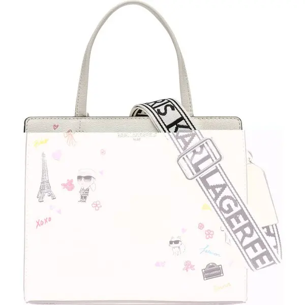 Karl Lagerfeld Paris Maybelle Satchel With Printed Paris Illustrations - White/silver