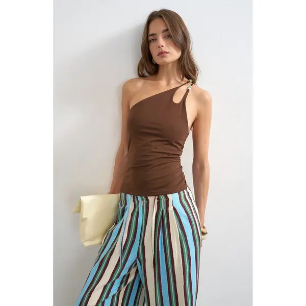 Topshop One Shoulder Beaded Strap Top