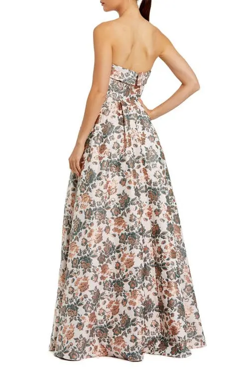 Mac Duggal Strapless Floral Brocade Ball Gown