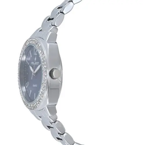 PEUGEOT Round Crystal Bezel Link Bracelet Watch - Blue