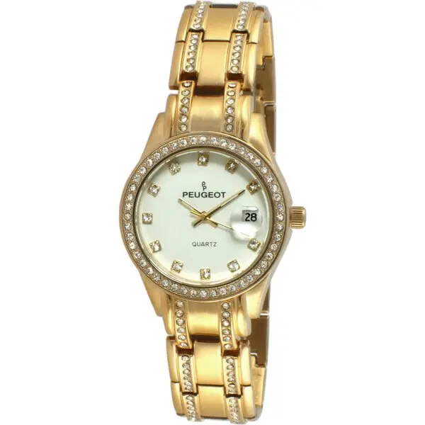 PEUGEOT Swarovski Crystal Embellished Link Bracelet Watch 30mm - Gold
