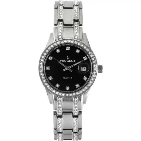 PEUGEOT Swarovski Crystal Embellished Link Bracelet Watch 30mm - Silver