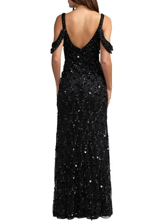 Mac Duggal Sequin Embellished V-neck Gown - Black