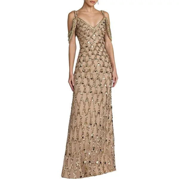 Mac Duggal Sequin Embellished V-neck Gown