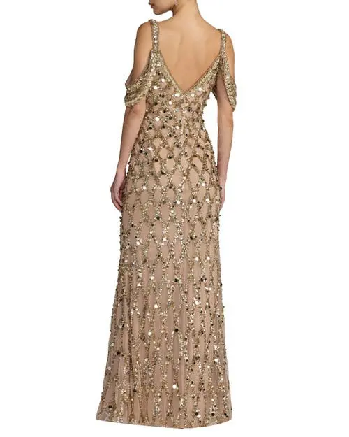 Mac Duggal Sequin Embellished V-neck Gown