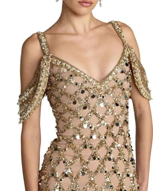 Mac Duggal Sequin Embellished V-neck Gown