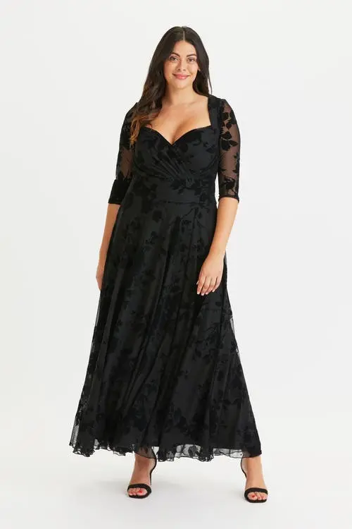SCARLETT & JO Elizabeth Velvet Flocked Mesh Maxi Dress