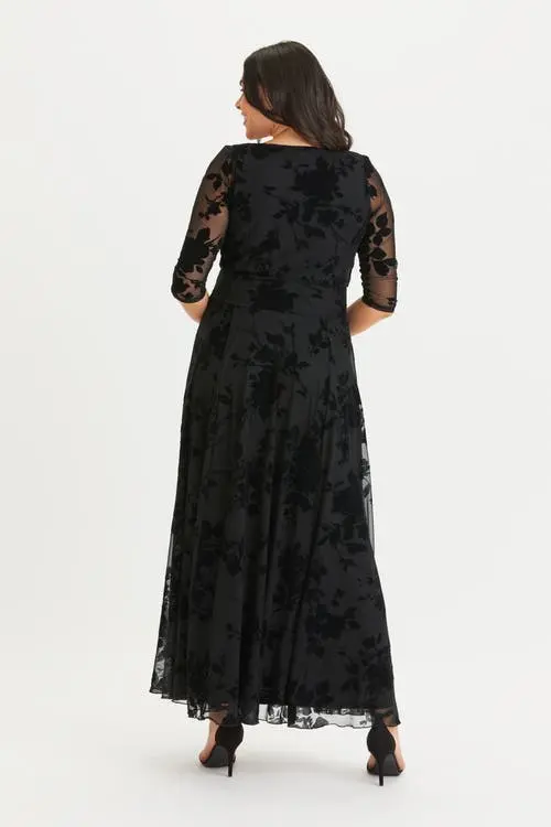 SCARLETT & JO Elizabeth Velvet Flocked Mesh Maxi Dress