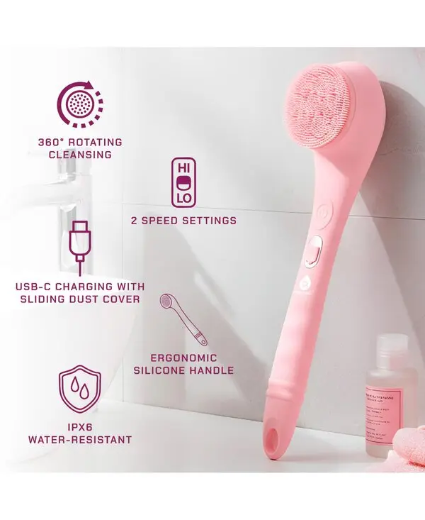 PURSONIC Rechargeable Waterproof Silicone Bath Brush With 3 Interchangeable Brush Heads - Pink