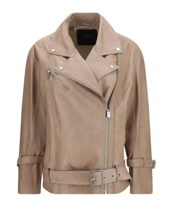 Pinko Belted Leather Biker Jacket