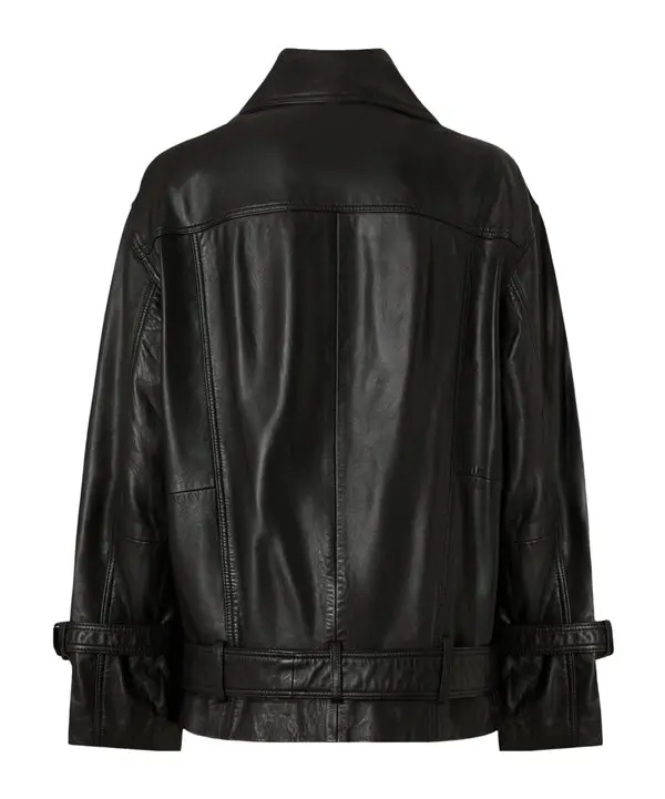 Pinko Belted Leather Biker Jacket